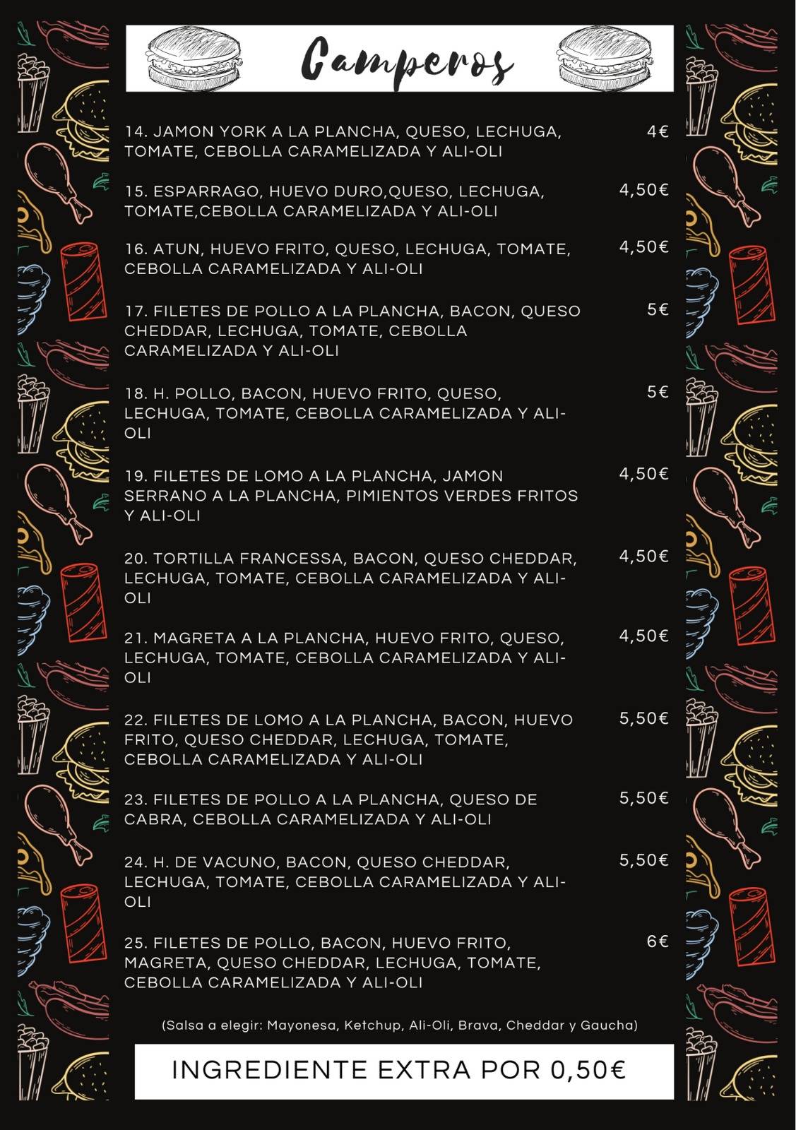 Menu at El bocao, Arjona