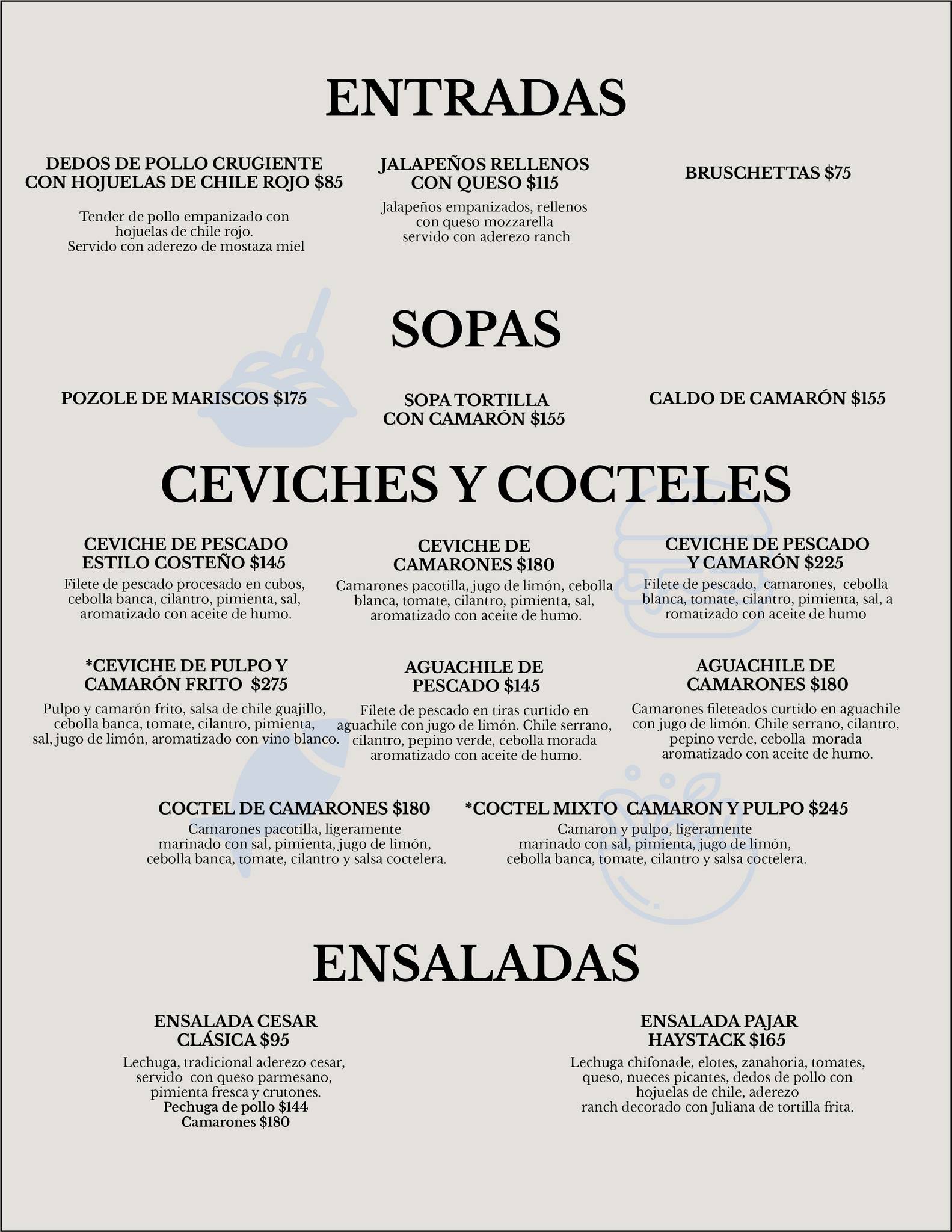 Carta del restaurante El Costeño Bistro Mérida, Merida
