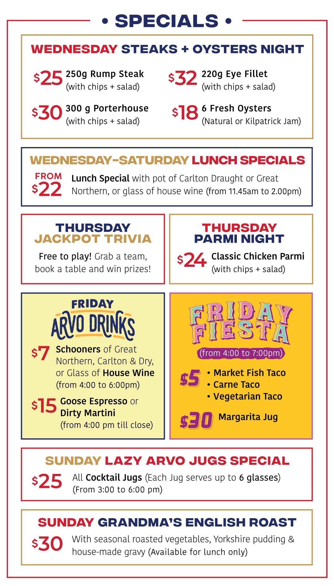 Menu at Elephant & Castle Hotel restaurant, Geelong