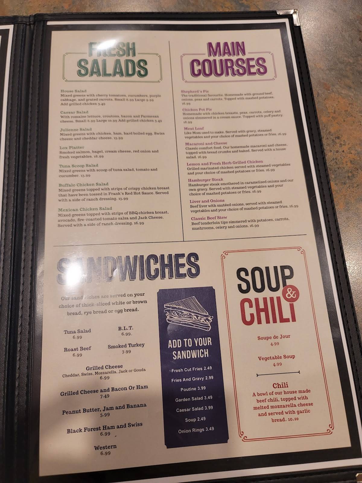 Menu at Elgin Street Diner restaurant, Ottawa, 374 Elgin St