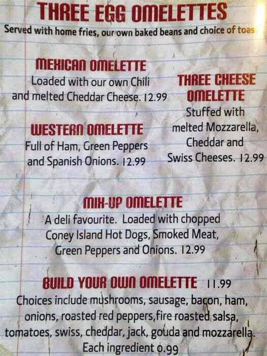 Menu at Elgin Street Diner restaurant, Ottawa, 374 Elgin St
