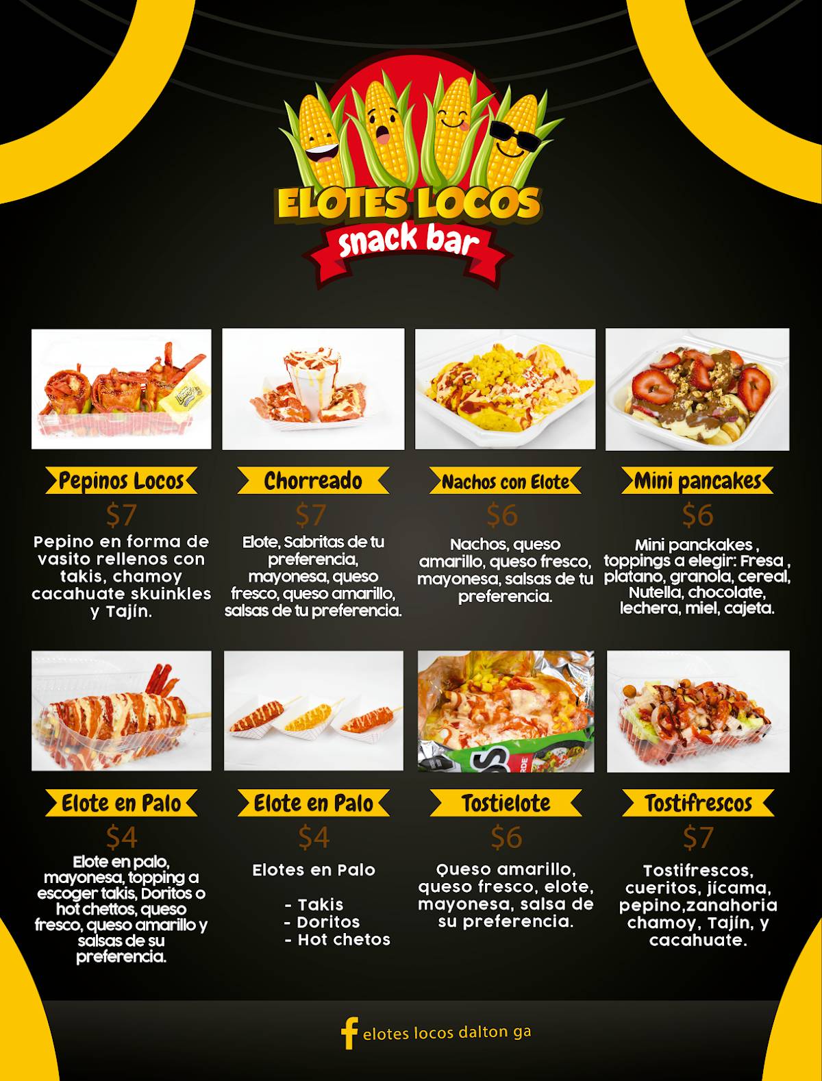 Menu at Elotes Locos restaurant, Dalton