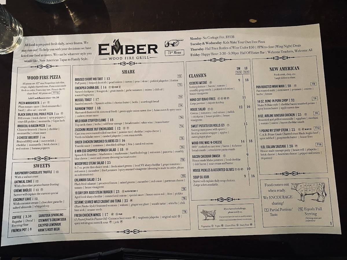 Menu at Ember Woodfire Grill pizzeria, Livonia