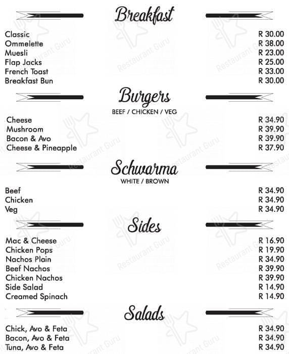 Menu at En Route cafeteria, Stellenbosch, 12 Hofmeyr St
