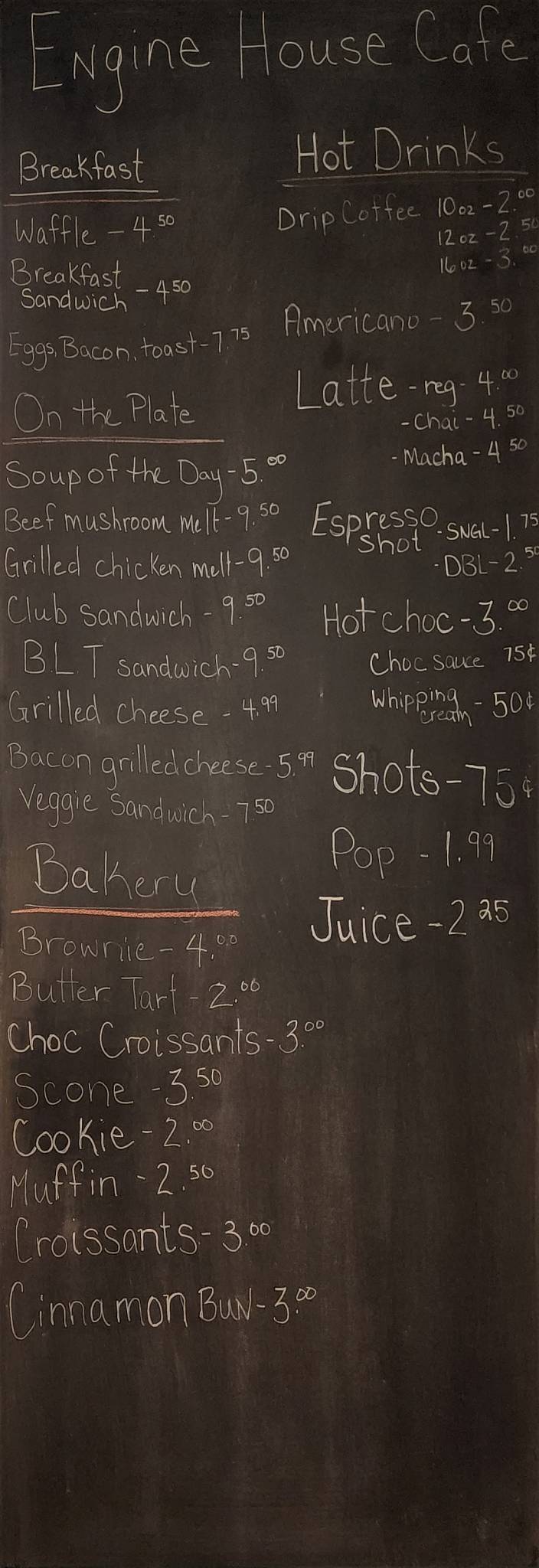 Menu at Engine House Café, Killaloe