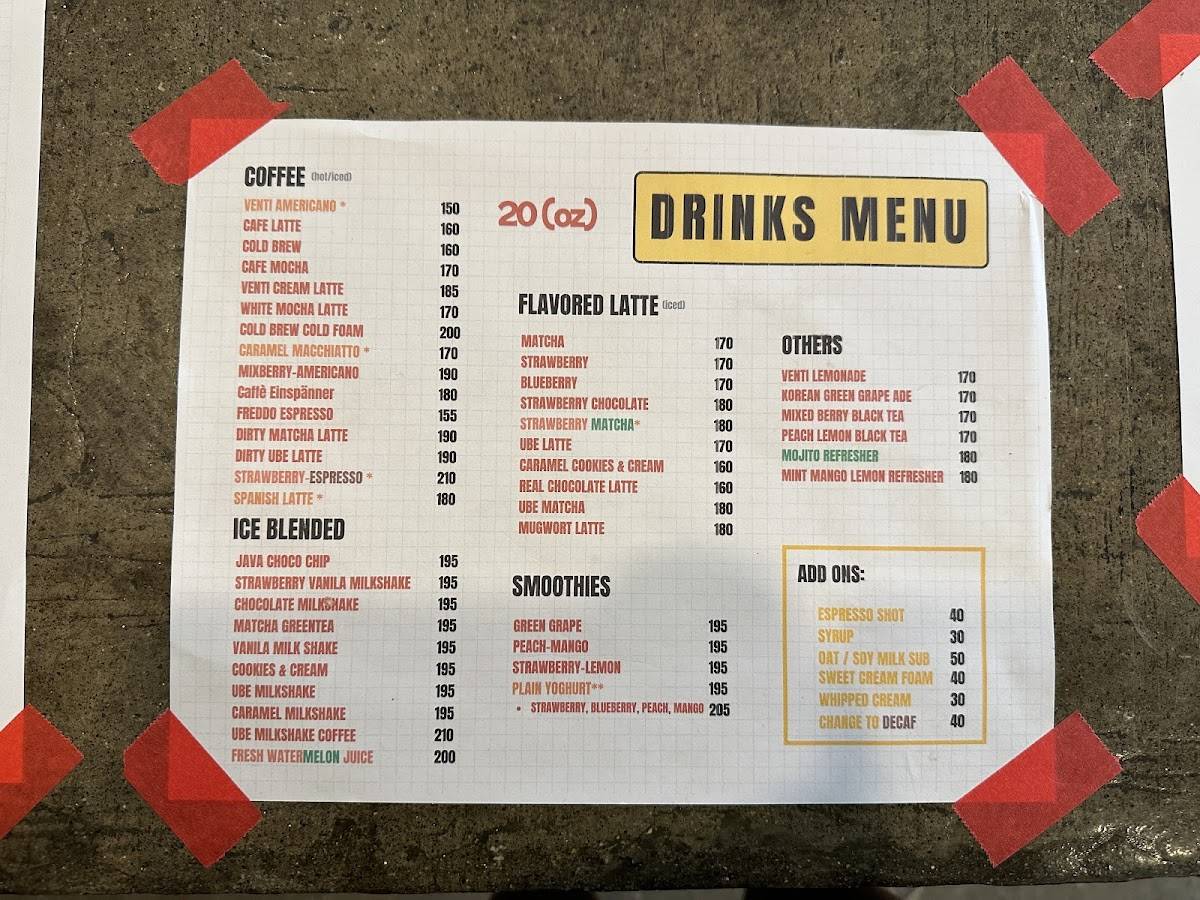 Menu at Enjoy Venti cafe, Mandaue City