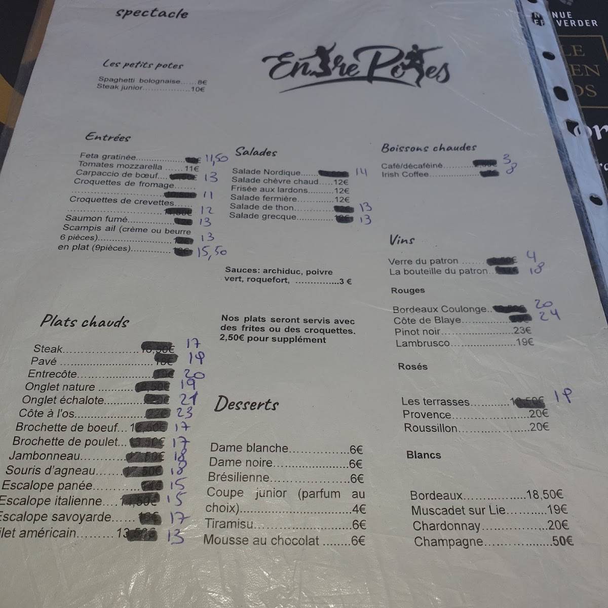 Menu au Entre Potes, Ath