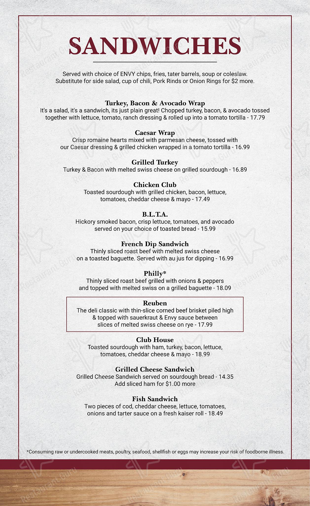 Menu at Envy Bar and Grill, Poulsbo