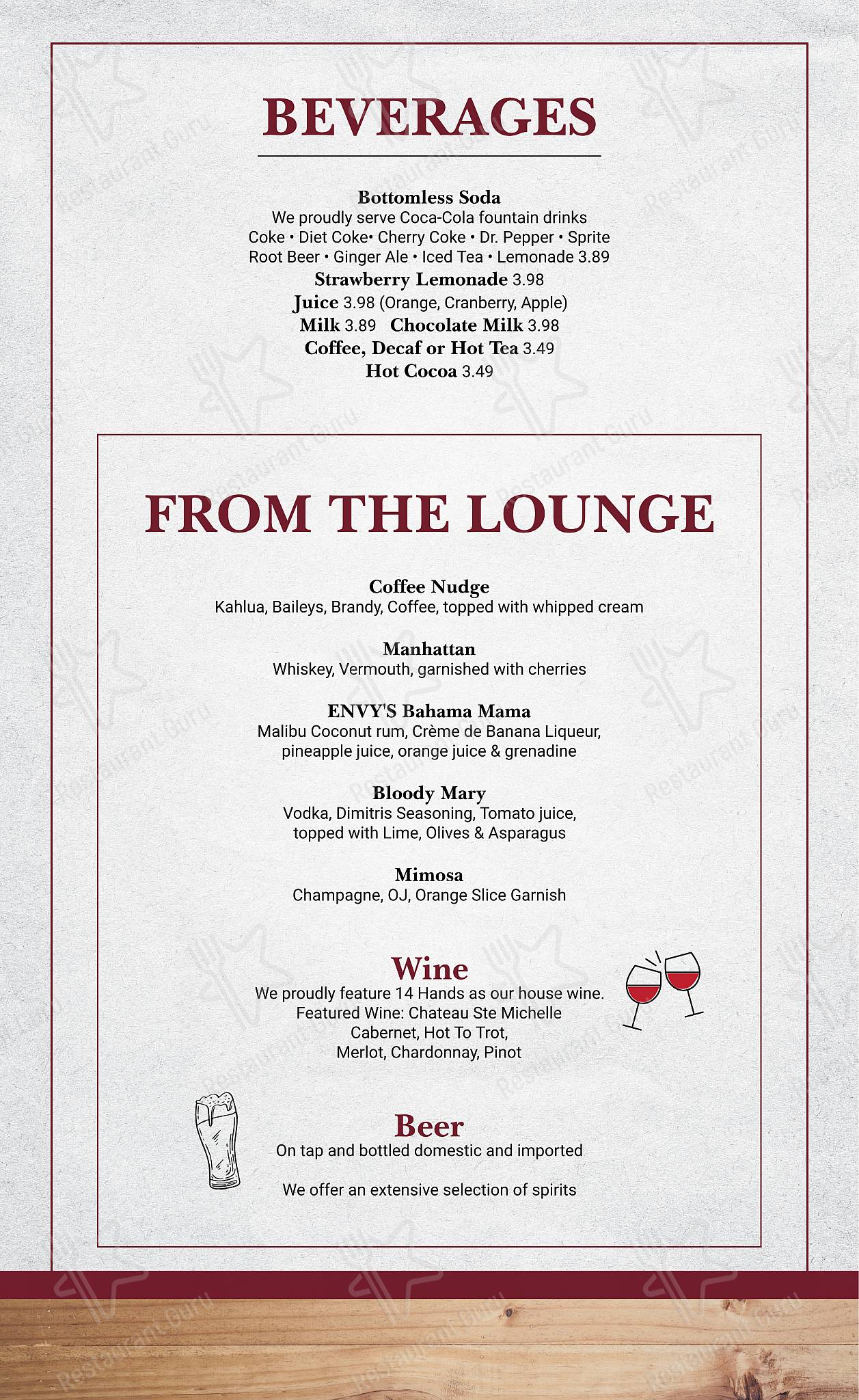 Menu at Envy Bar and Grill, Poulsbo