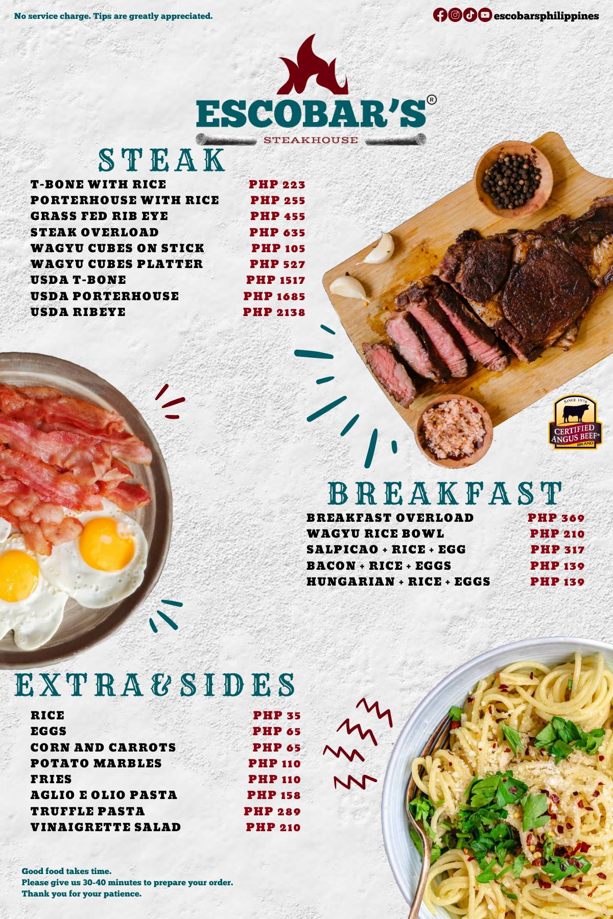 Menu at Escobar’s Steakhouse, Quezon City