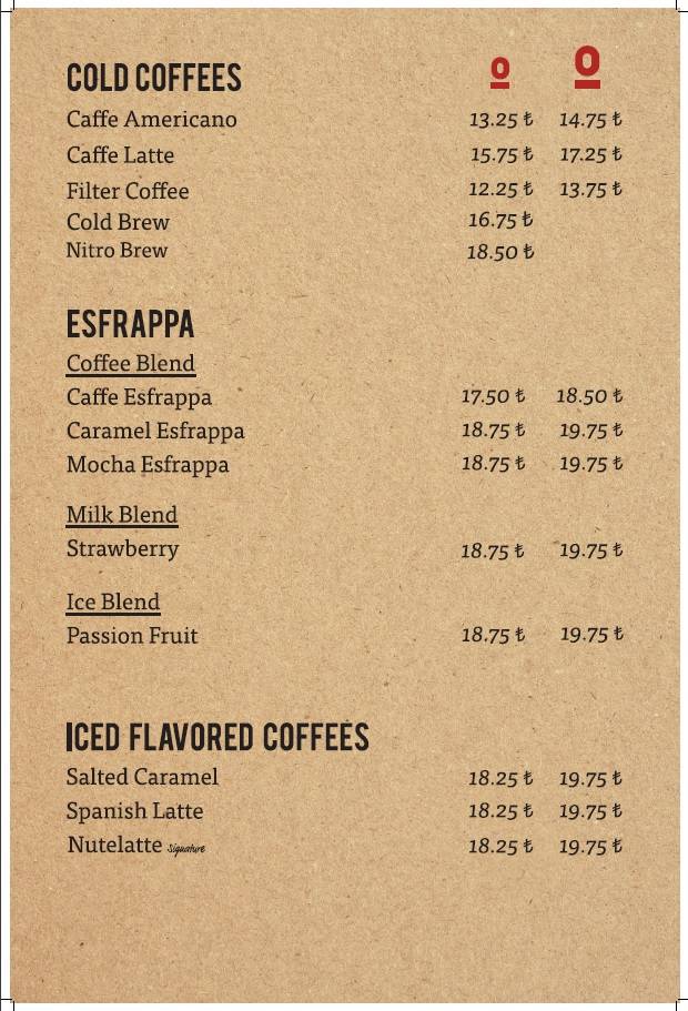 Menu at Espressolab Kadıköy, Istanbul