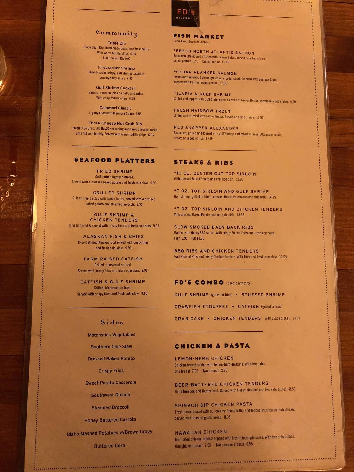 Menu at FD's Grillhouse pub & bar, Springfield