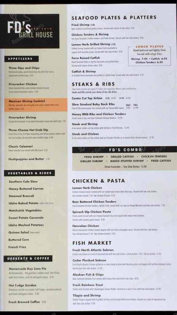 Menu at FD's Grillhouse pub & bar, Springfield