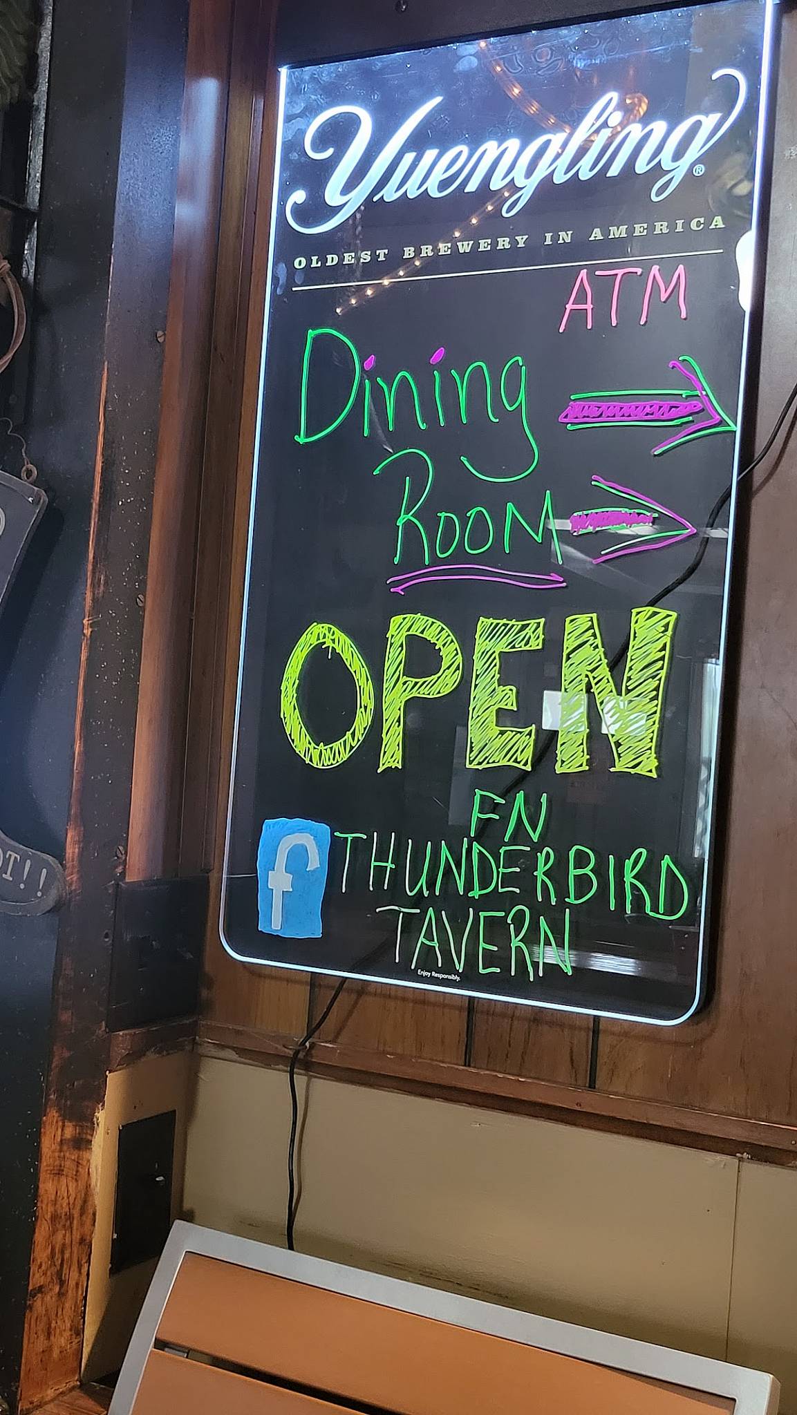 Menu at FN Thunderbird Tavern pub & bar, Mildred
