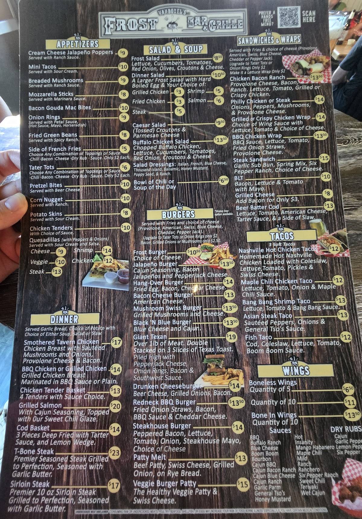 Menu at FROST BAR N Grille, Middlefield