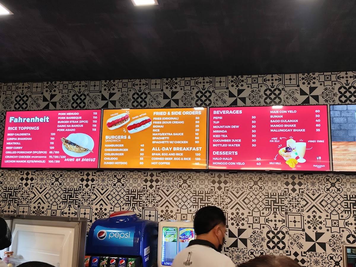 Menu at Fahrenheit Food Center restaurant, Tacloban City