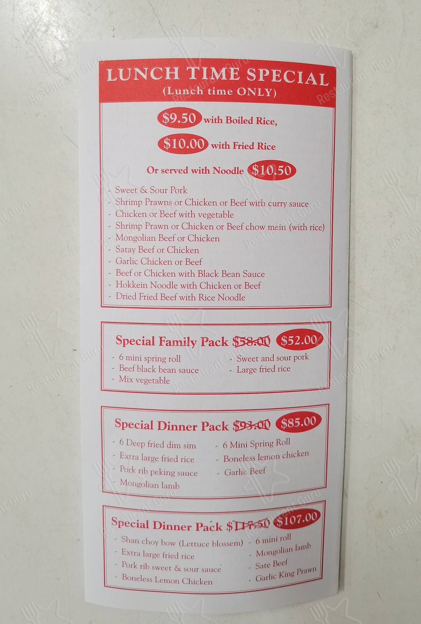 Menu at Lai Sun Chinese Restaurant, Fairfield Heights