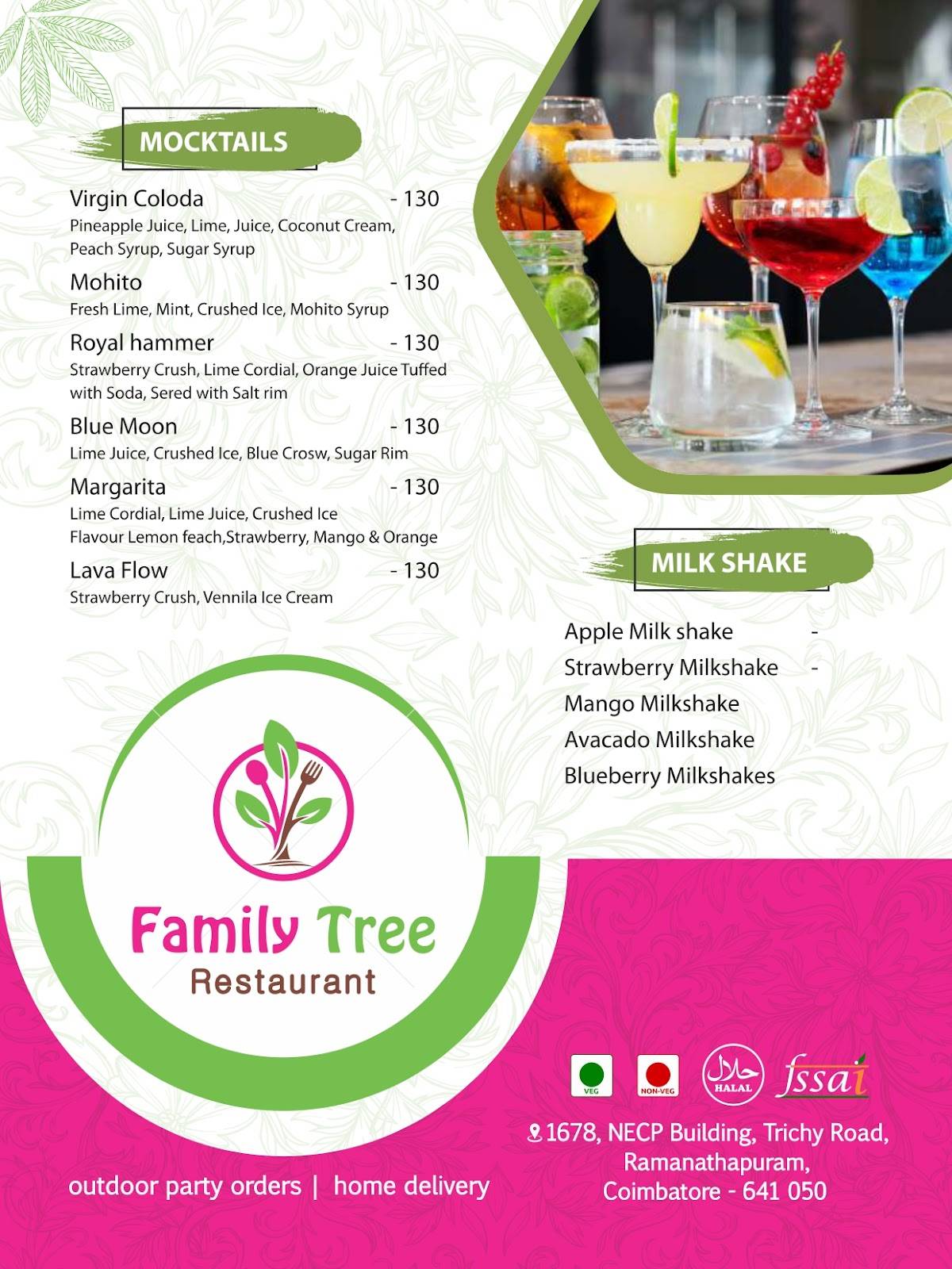 Menu at Family Tree Restaurant, Coimbatore
