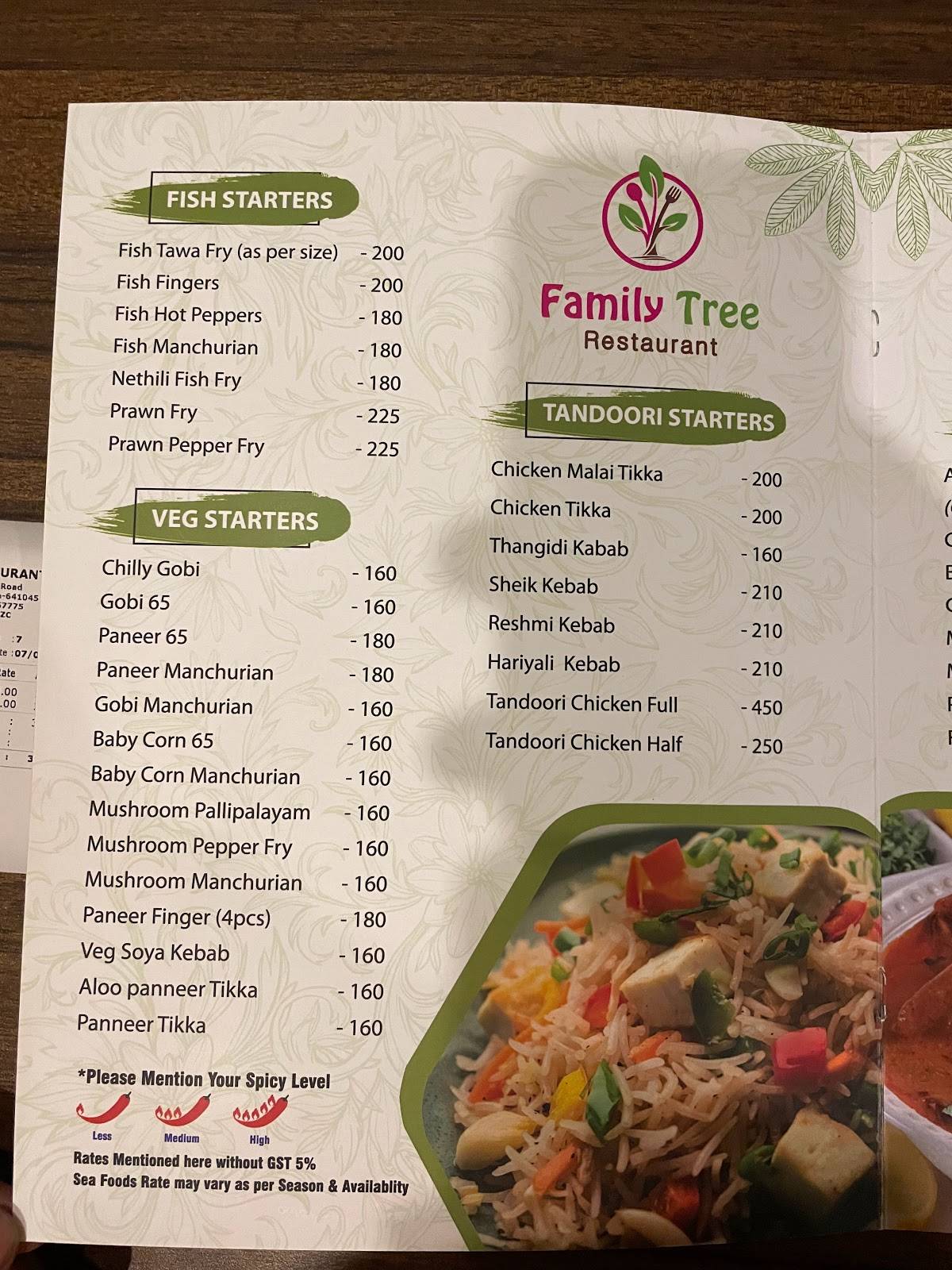 Menu at Family Tree Restaurant, Coimbatore