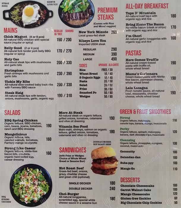 Menu at Farmery cafe, Mandaluyong