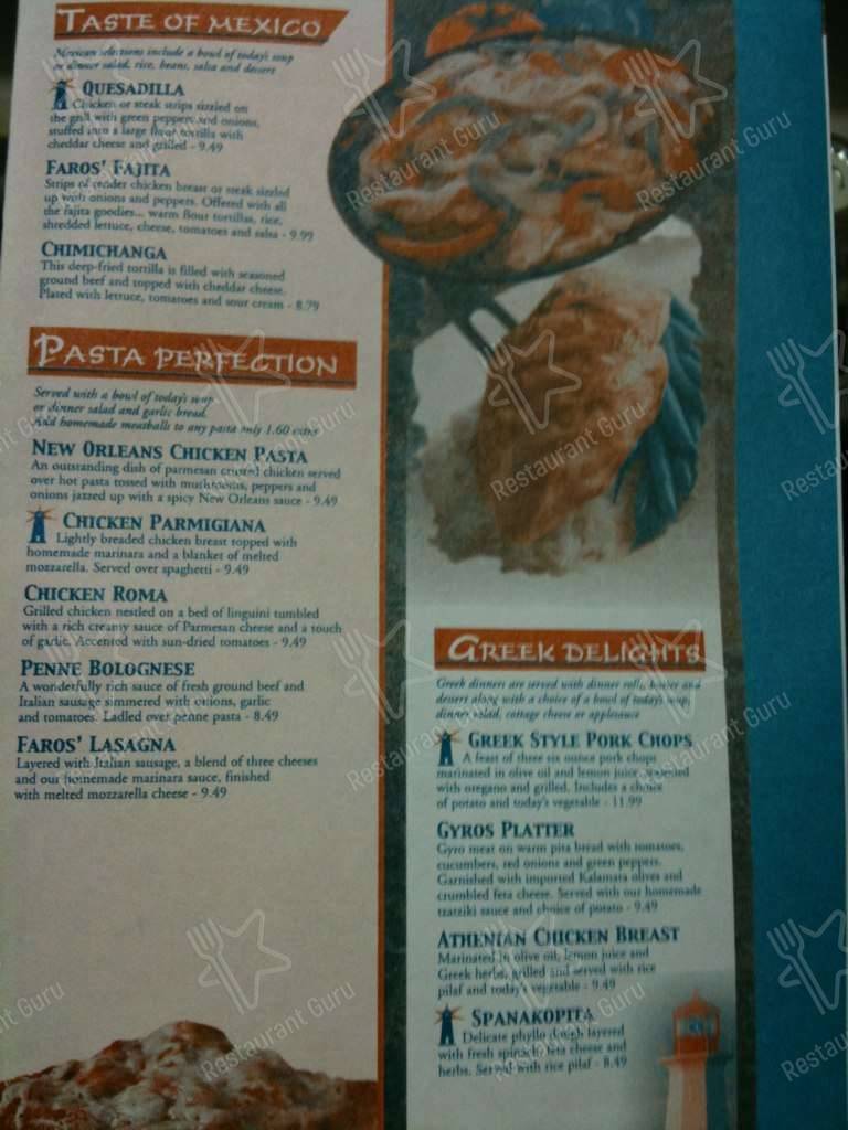 Menu at Faros Restaurant & Cocktails, Fond du Lac