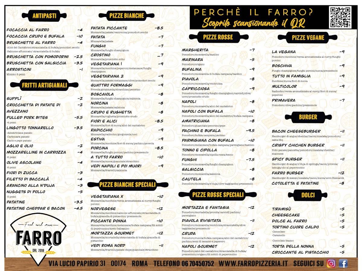 Menu da Farro Pizzeria, Roma