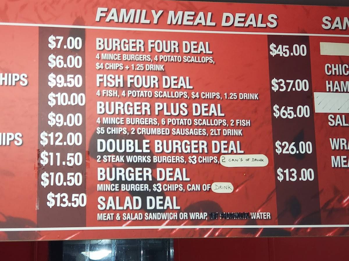 Menu at Emmanuel's Take-Away fast food, Biloela