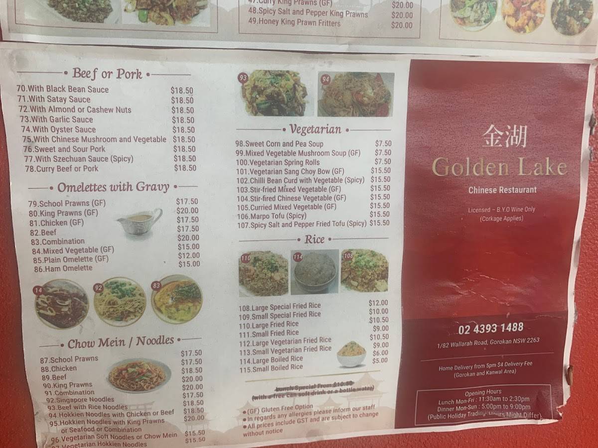 Menu at Golden Lake Chinese Restaurant, Gorokan