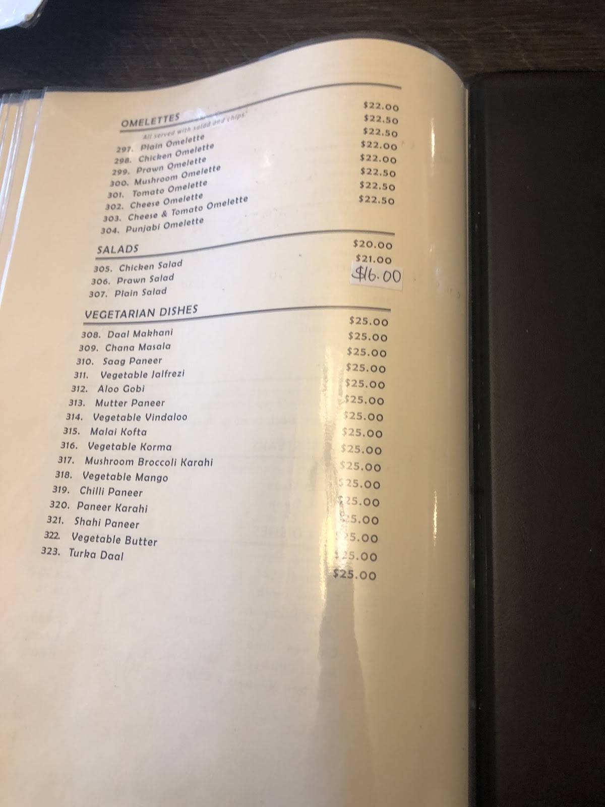 Menu at Punjab Indian Tandori Restaurant, Timaru