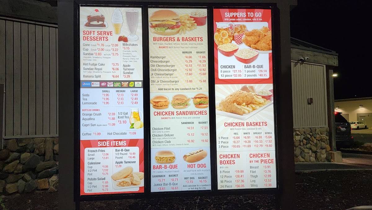 Menu at Rush's fast food, Lexington, S Lake Dr