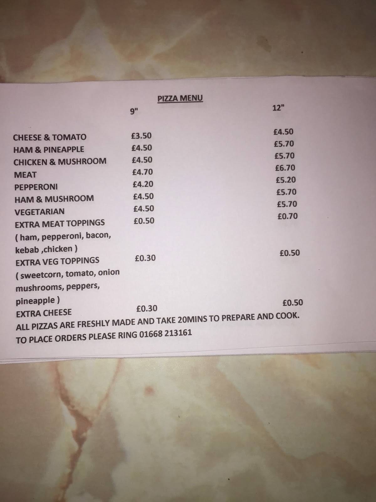 Menu at The John Dory fast food, Belford