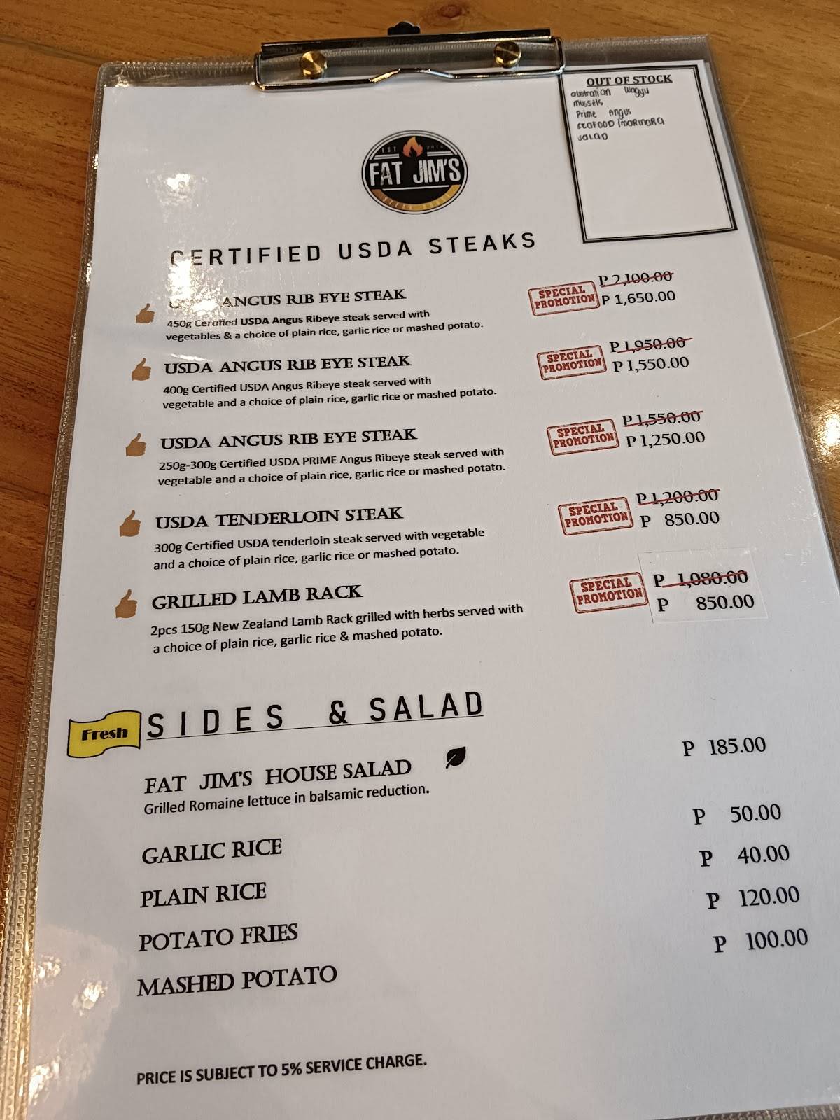 Menu at Fat Jim's Steak House steakhouse, Mandaue City