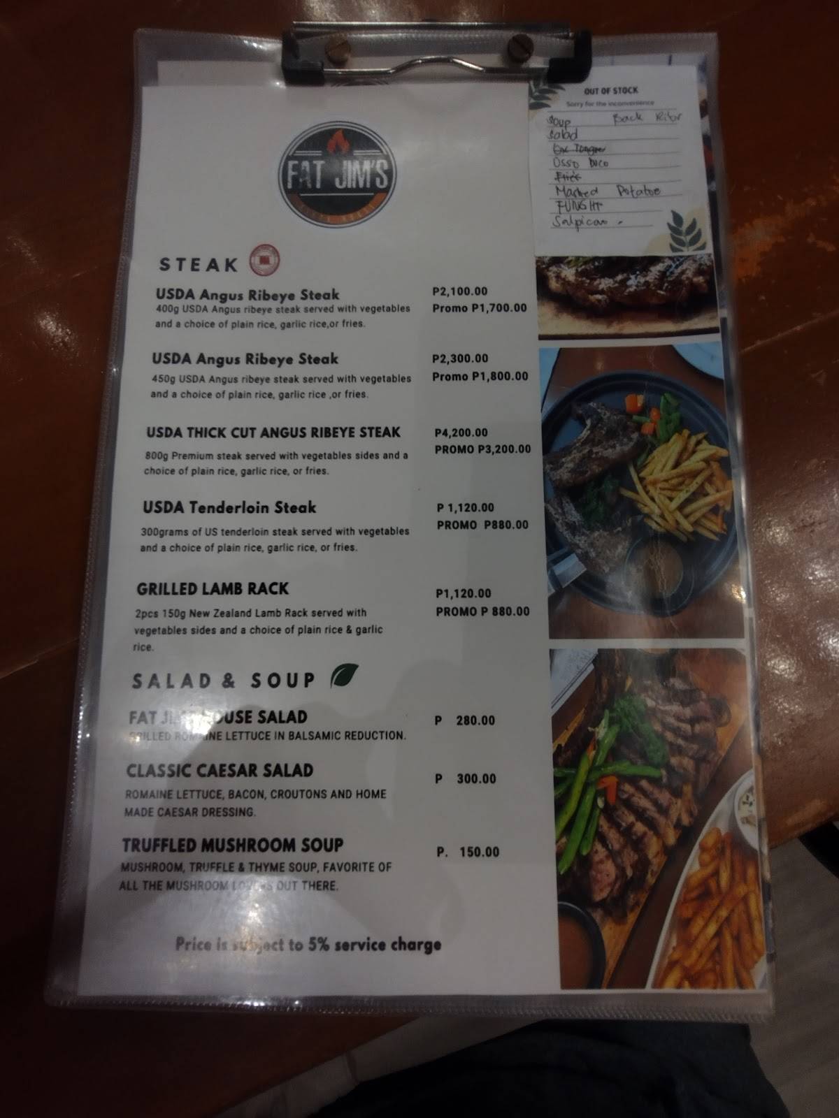 Menu at Fat Jim's Steak House steakhouse, Mandaue City
