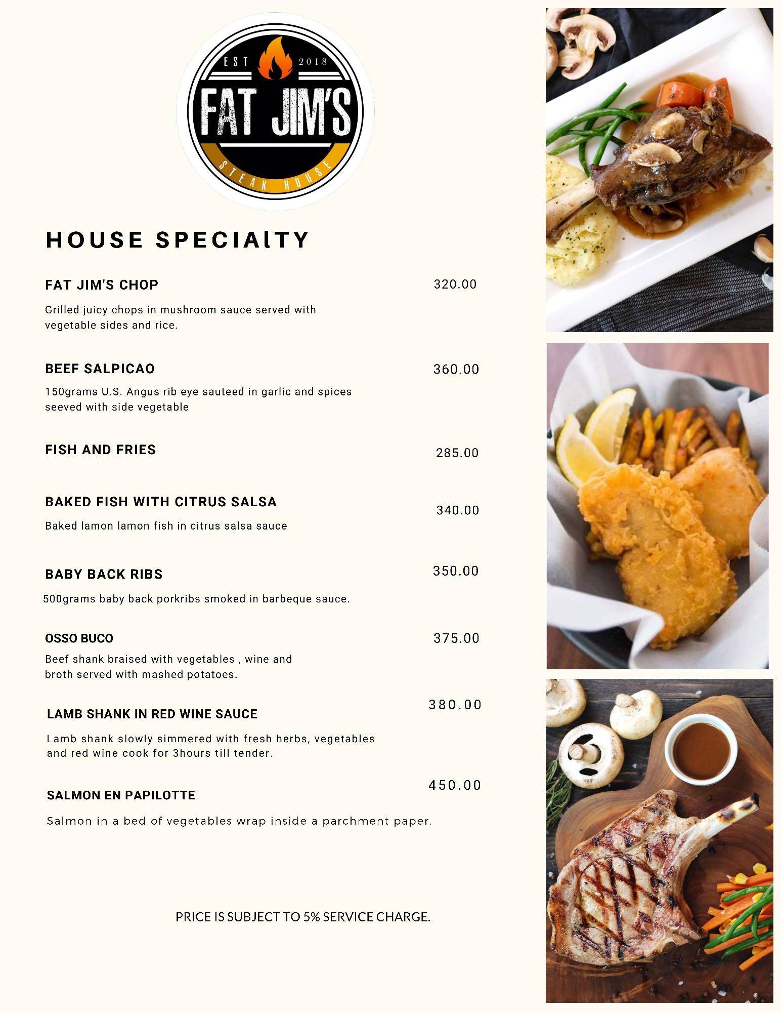 Menu at Fat Jim's Steak House steakhouse, Mandaue City