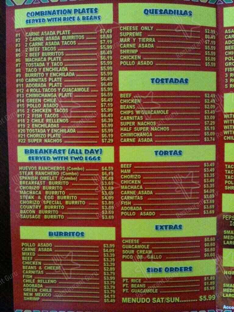 Menu at Federico's Mexican Food restaurant, Albuquerque, Juan Tabo Blvd NE