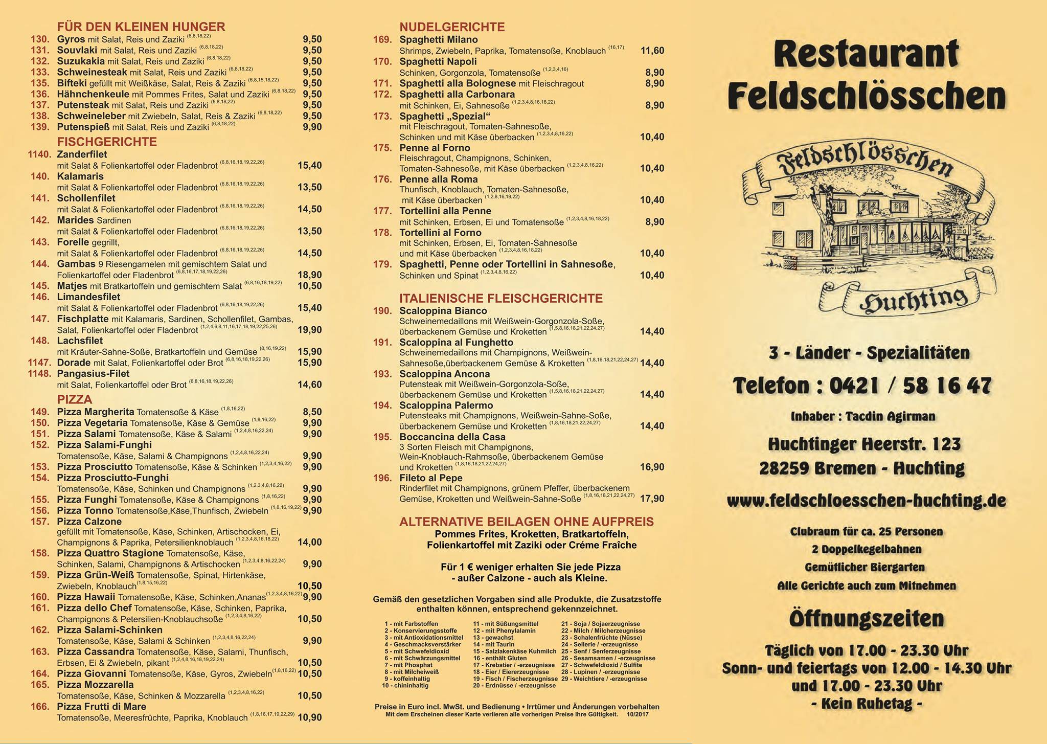 Speisekarte von Feldschlößchen restaurant, Bremen