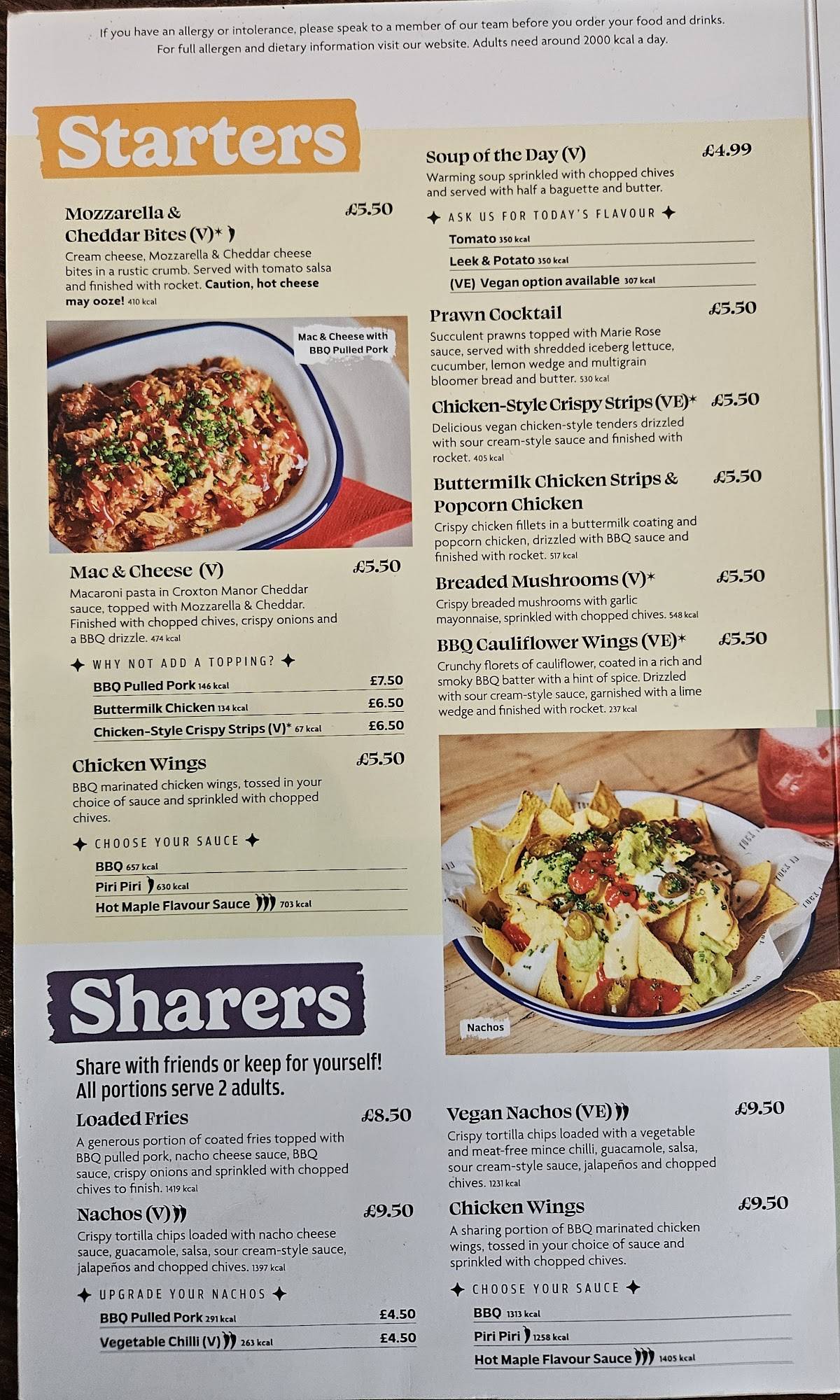 Menu at Pure Drop pub & bar, Ferndown