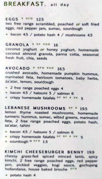 Menu at Fiddle Leaf cafe, Bulimba