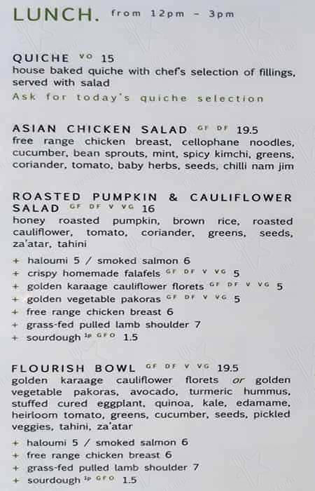 Menu at Fiddle Leaf cafe, Bulimba