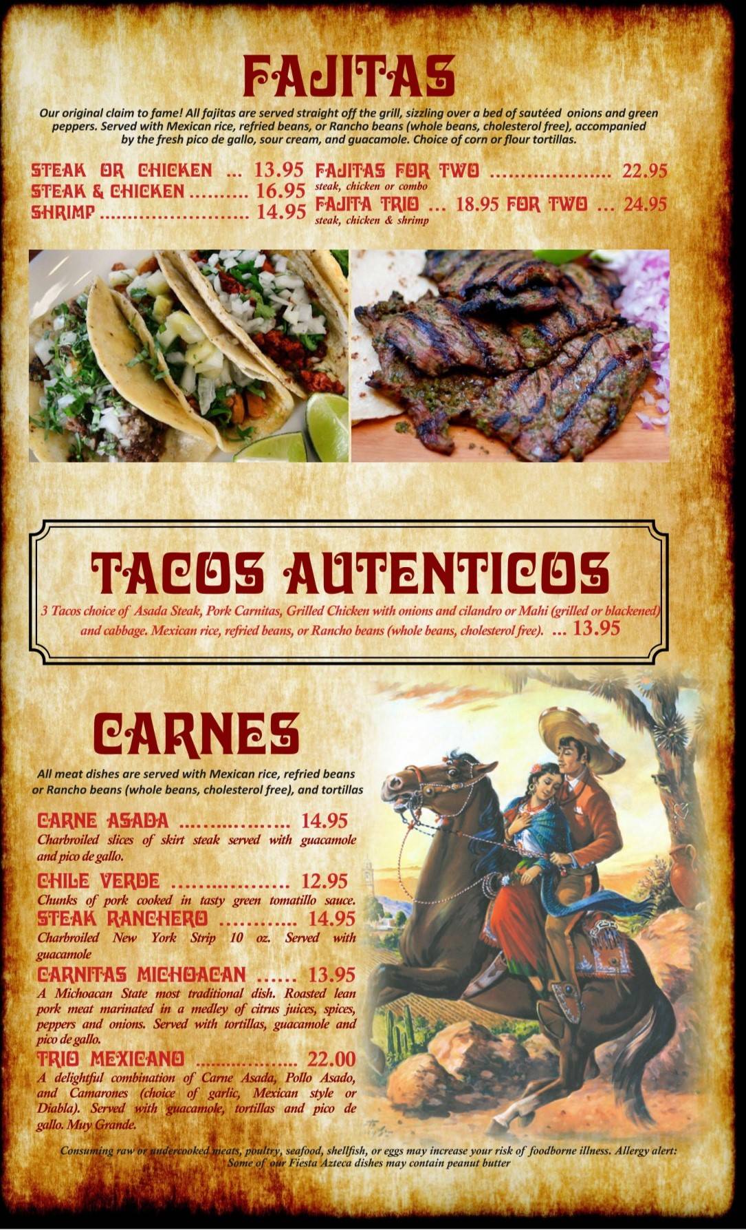 Menu at Fiesta Azteca of Suntree restaurant, Melbourne, 6765 N Wickham ...
