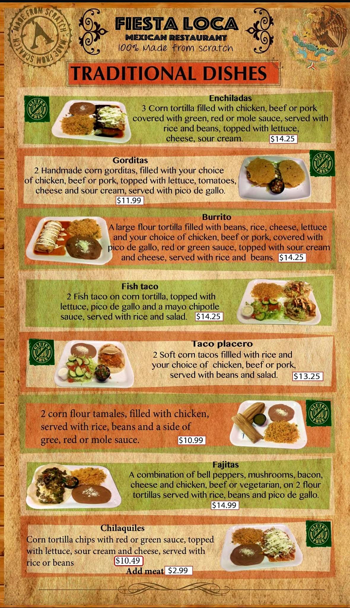 Menu at Fiesta Loca restaurant, Chilliwack