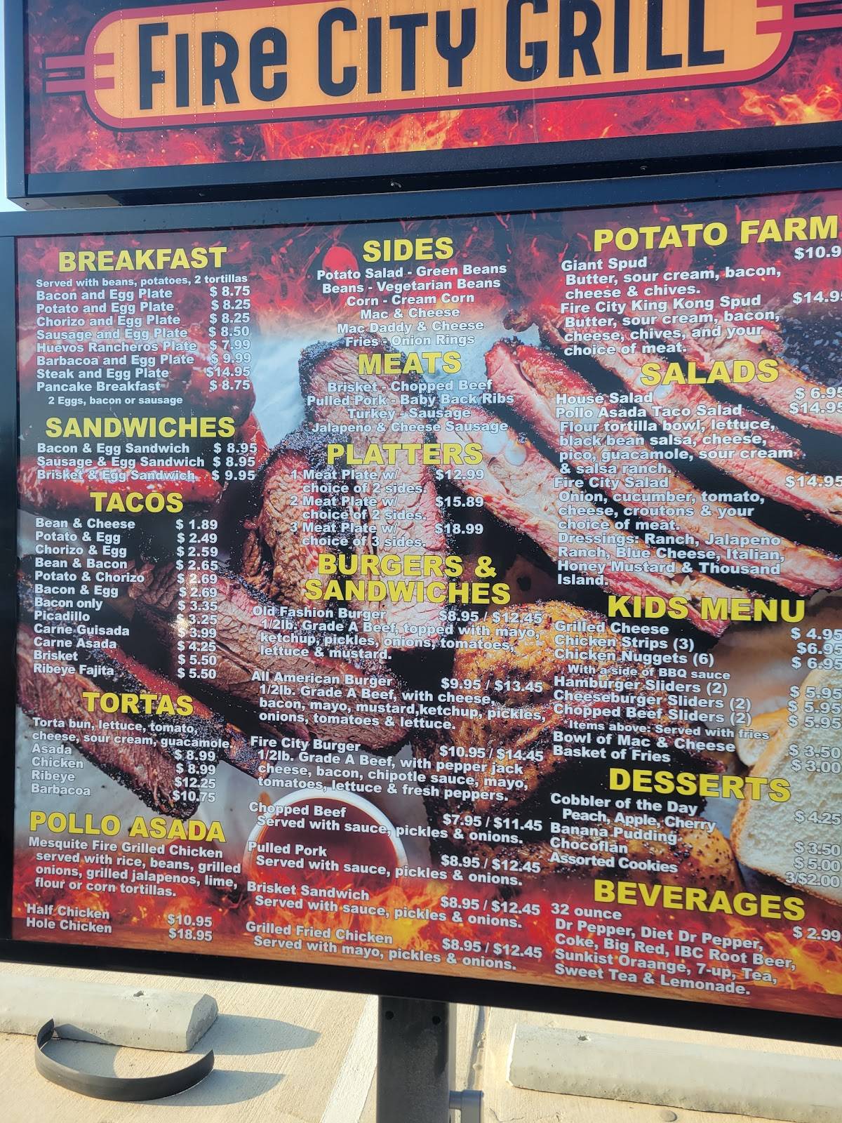 Menu at Fire City Grill BBQ, San Antonio