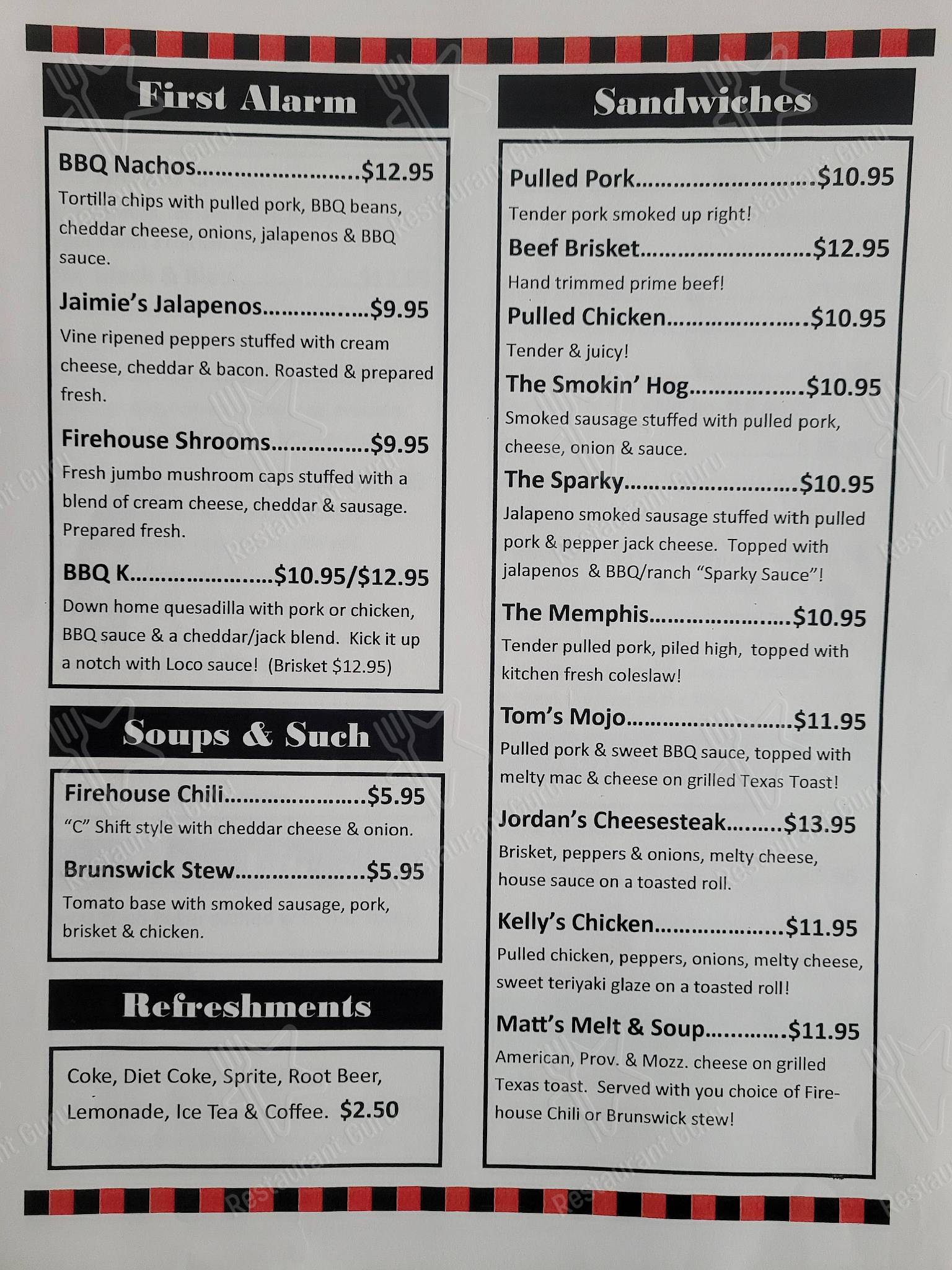 Menu at Firehouse BBQ and Blues, Richmond