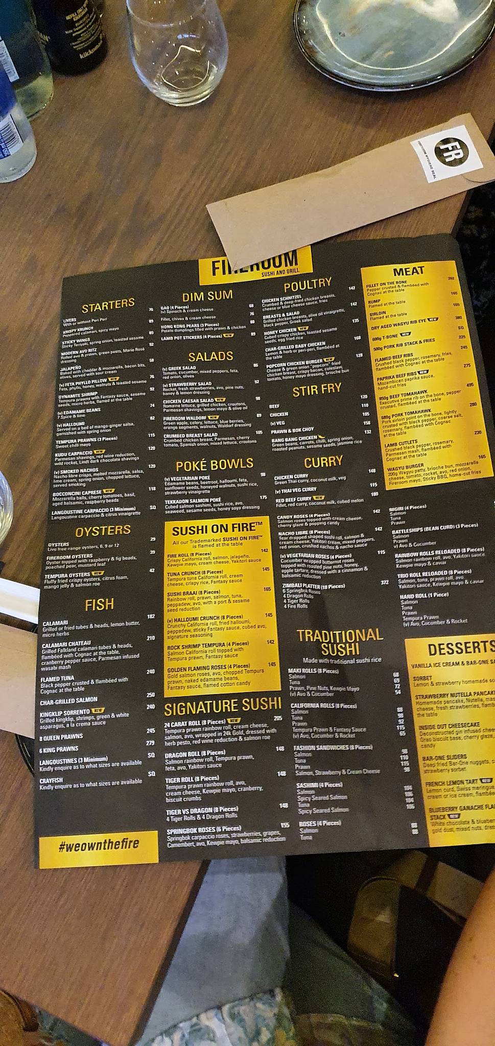 Menu at Fireroom Zimbali restaurant, Dolphin Coast