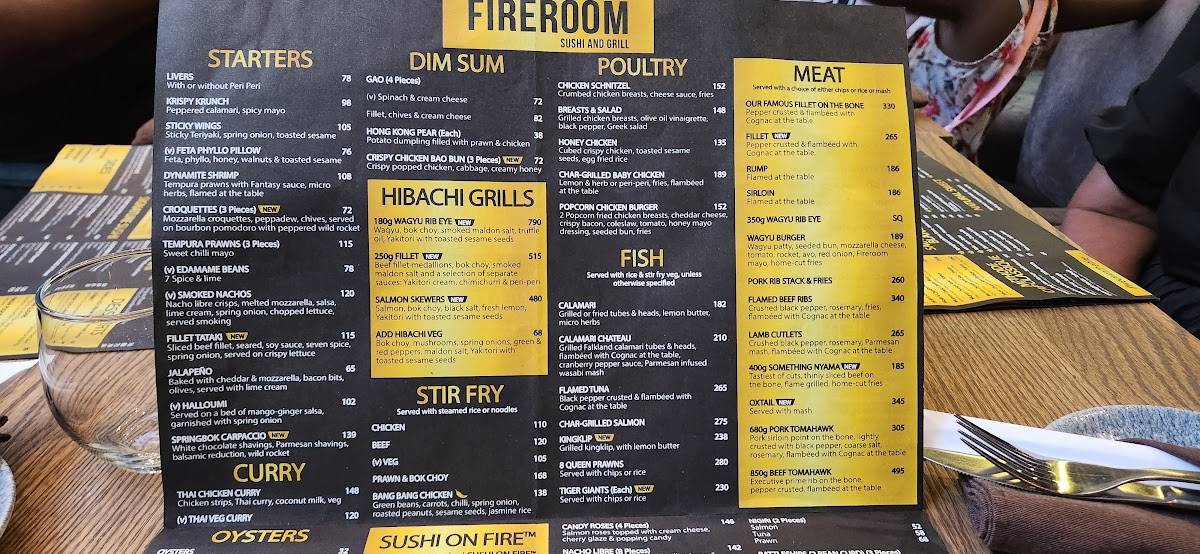 Menu at Fireroom Zimbali restaurant, Dolphin Coast