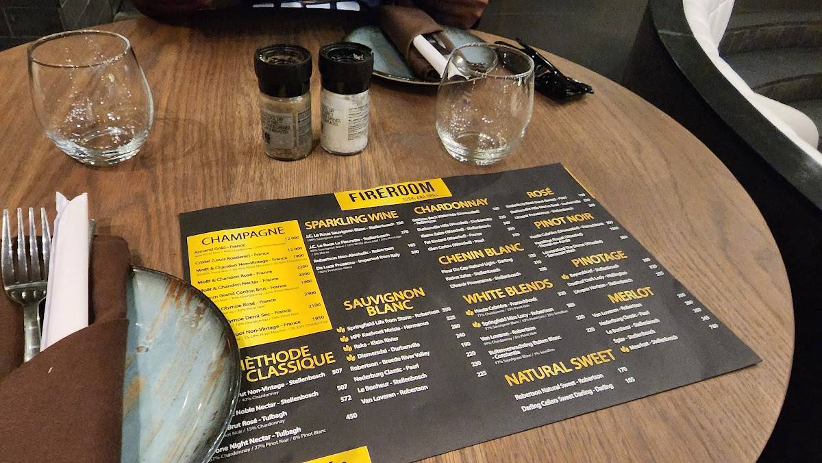 Menu at Fireroom Zimbali restaurant, Dolphin Coast