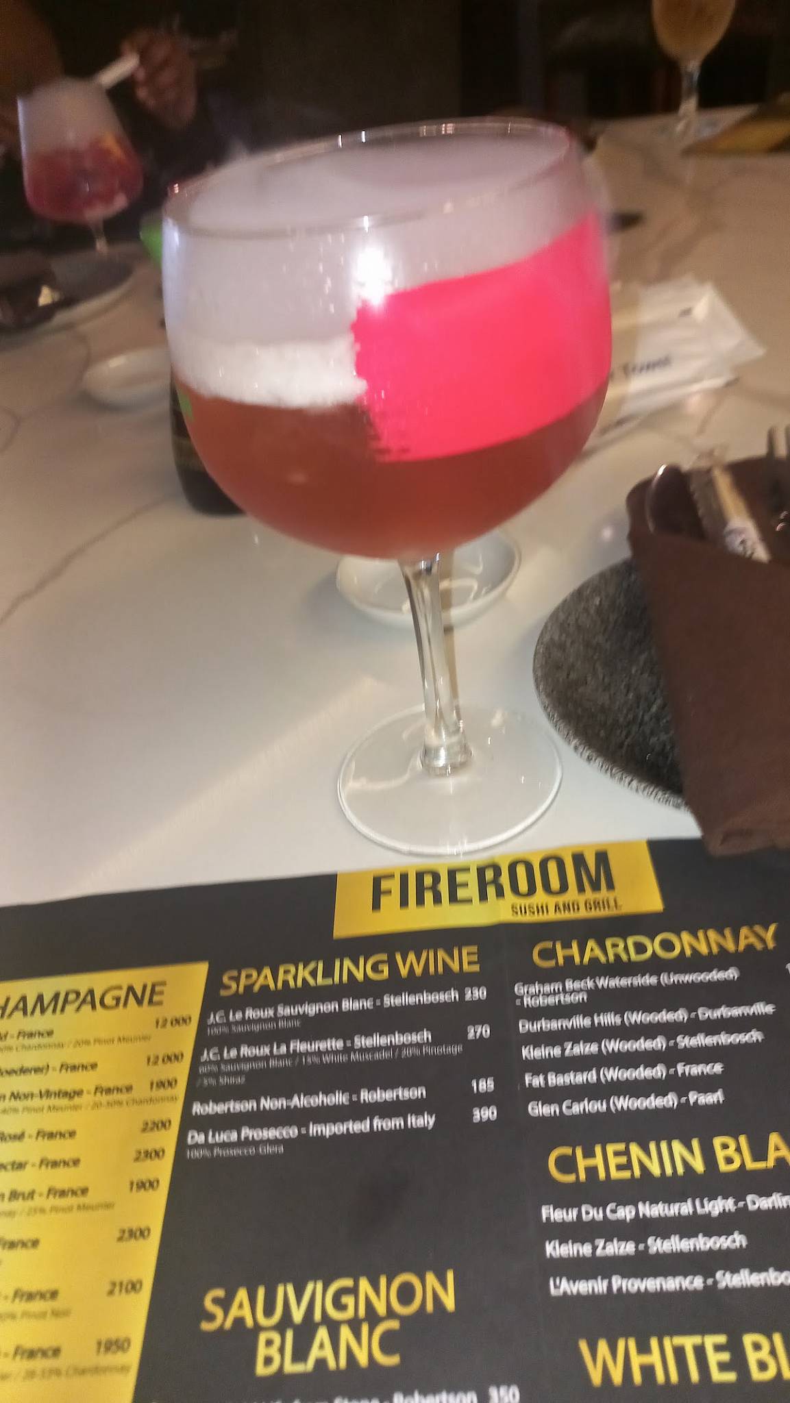 Menu at Fireroom Zimbali restaurant, Dolphin Coast