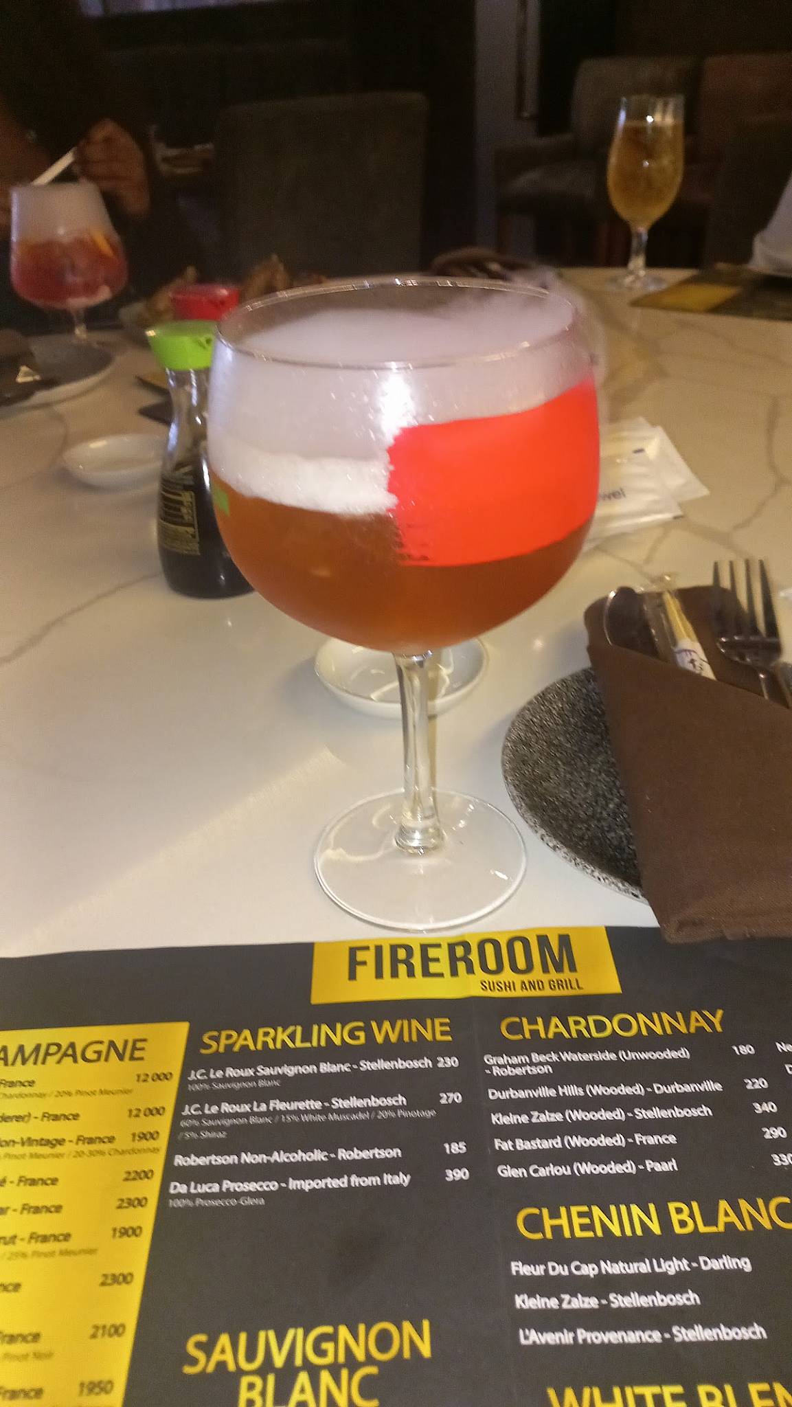 Menu at Fireroom Zimbali restaurant, Dolphin Coast