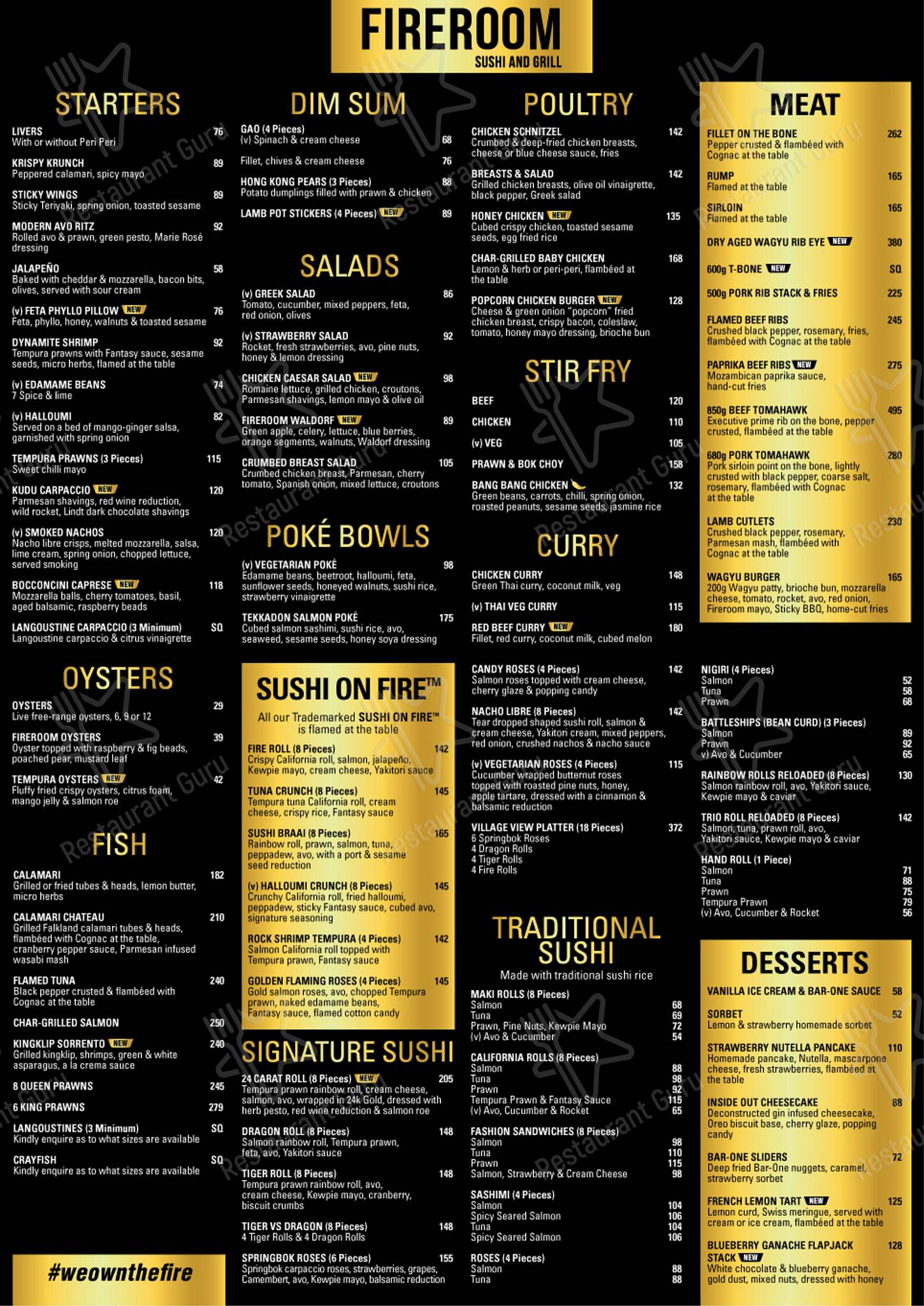 Menu at Fireroom Zimbali restaurant, Dolphin Coast