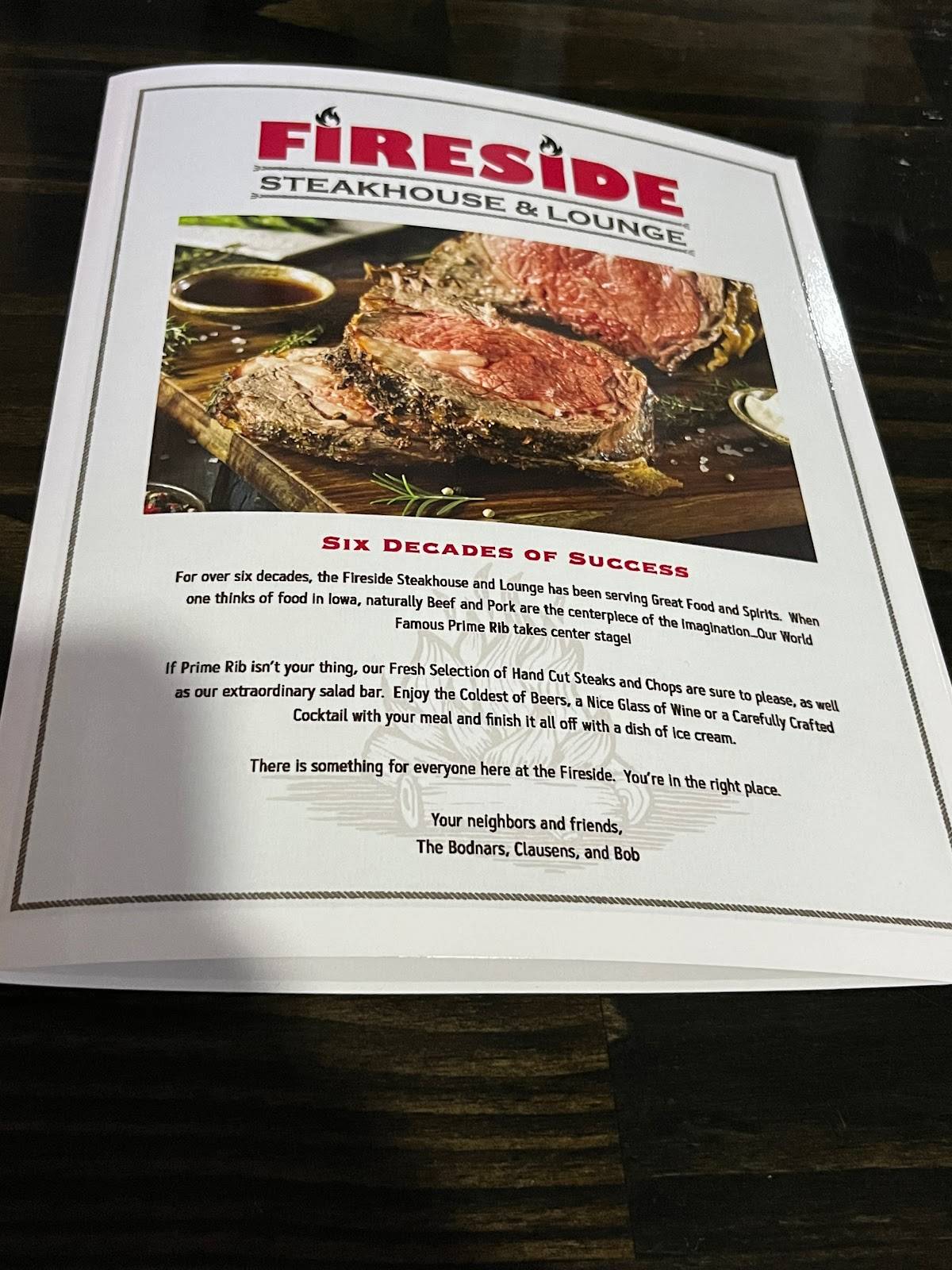 Menu at Fireside Steakhouse & Lounge, Anthon